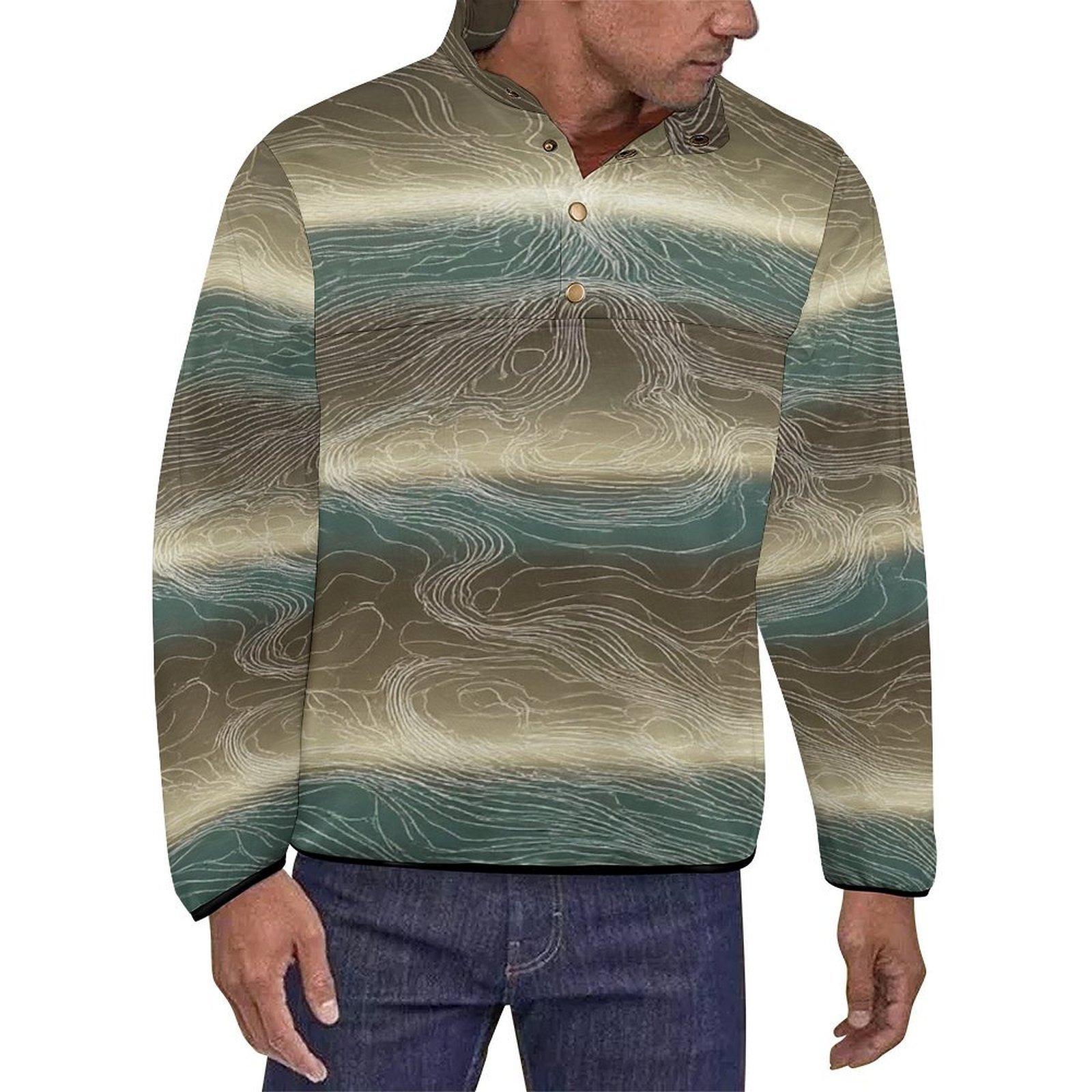 Abstract Swirling Line Art Wave Men's Stand Collar Sweater Long Sleeve ...