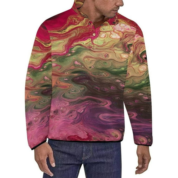 Abstract Swirling Paint Colorscape Men's Stand Collar Sweater Long ...