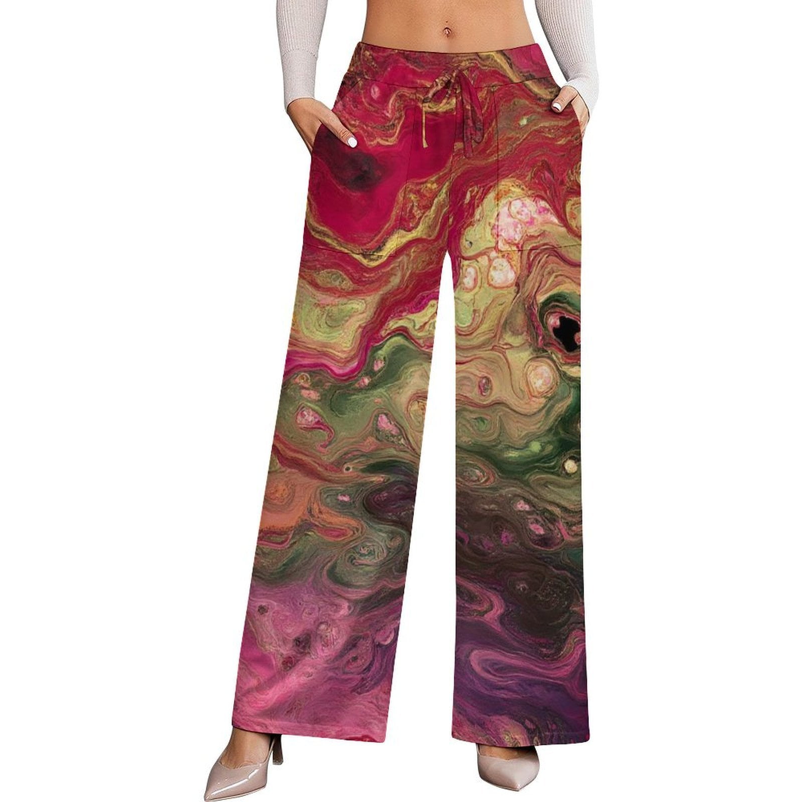 Abstract Swirling Paint Colorscape Women's Casual Wide Leg Pants ...
