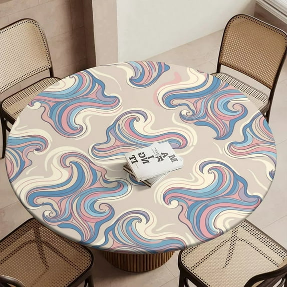 Abstract Swirling Pastel Wave Pattern Round Table Cover Kitchen Printed ...