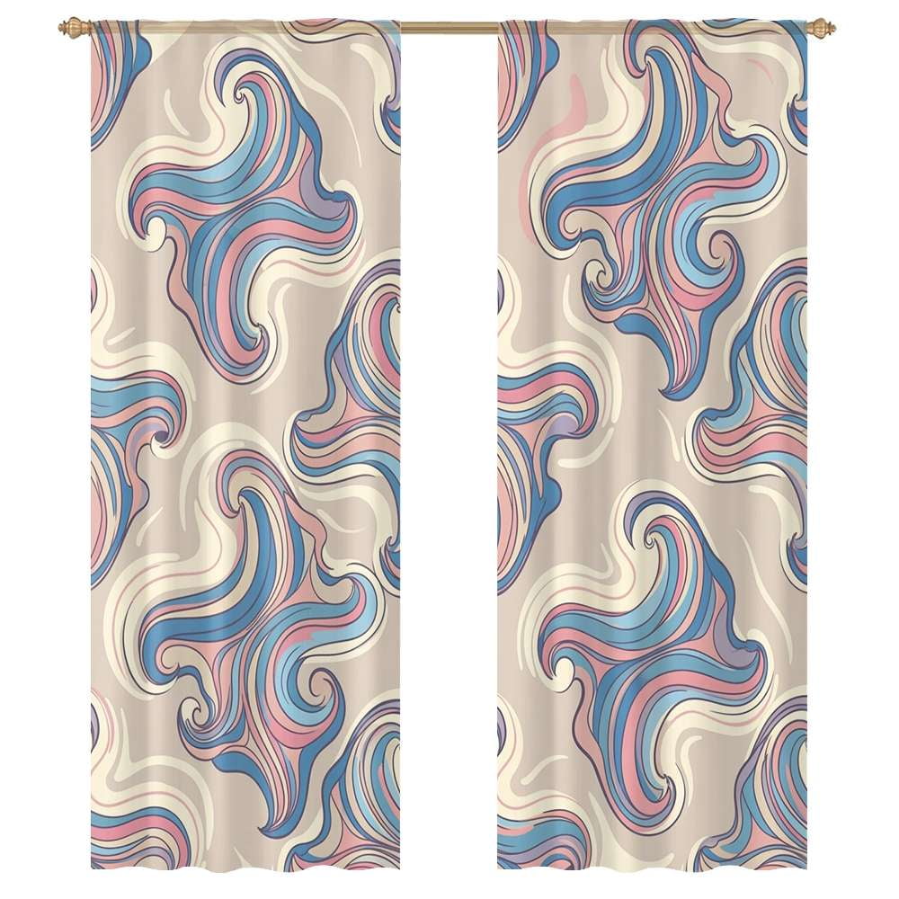 Abstract Swirling Pastel Wave Pattern Sheer Window Curtains for Living ...