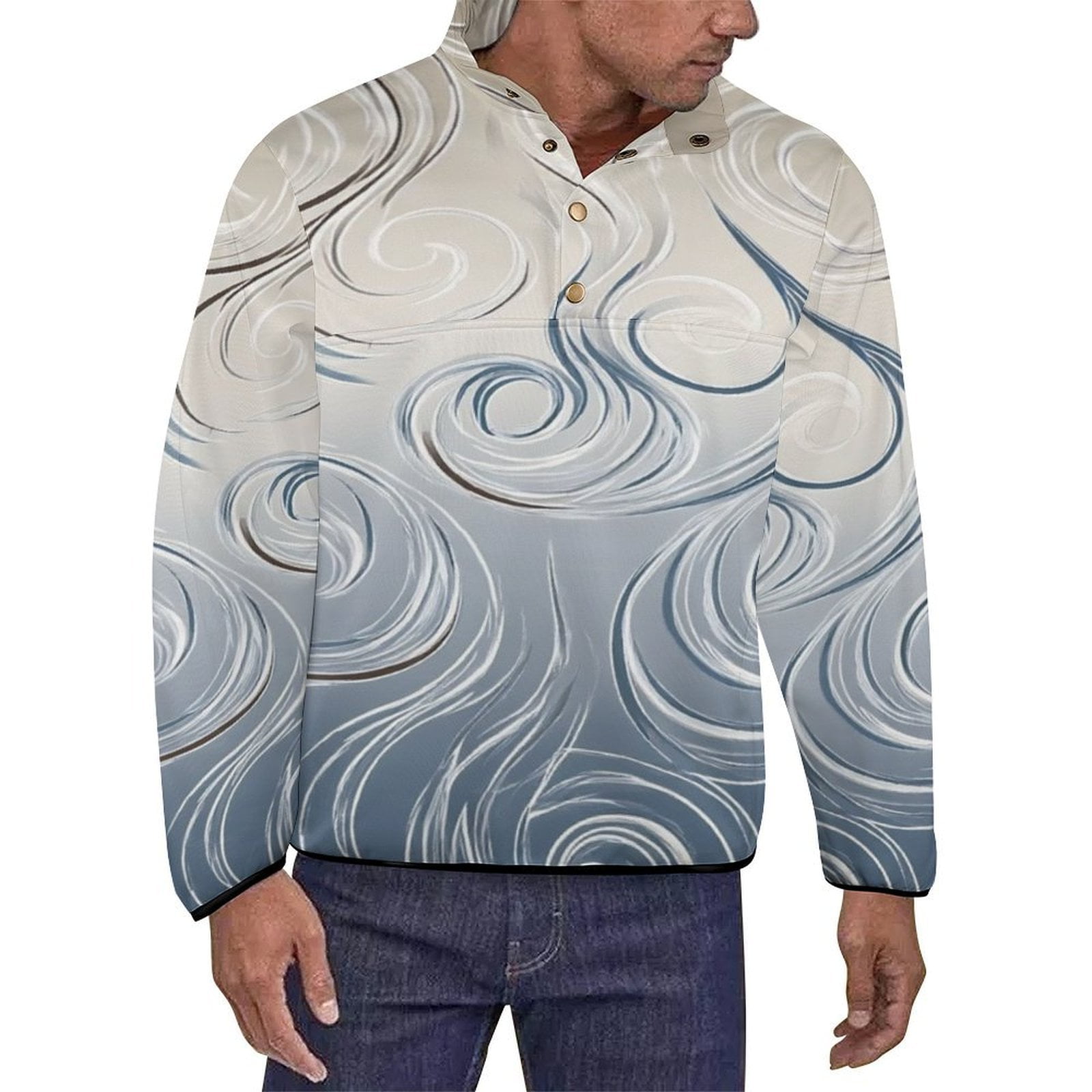 Abstract Swirling Pattern Design Men's Stand Collar Sweater Long Sleeve ...