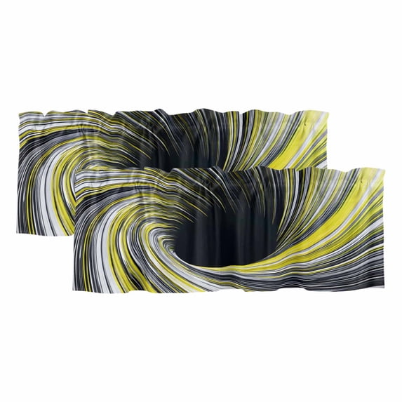 Abstract Swirling Vortex 2 Panels Kitchen Valance, Yellow Gray Spiral ...