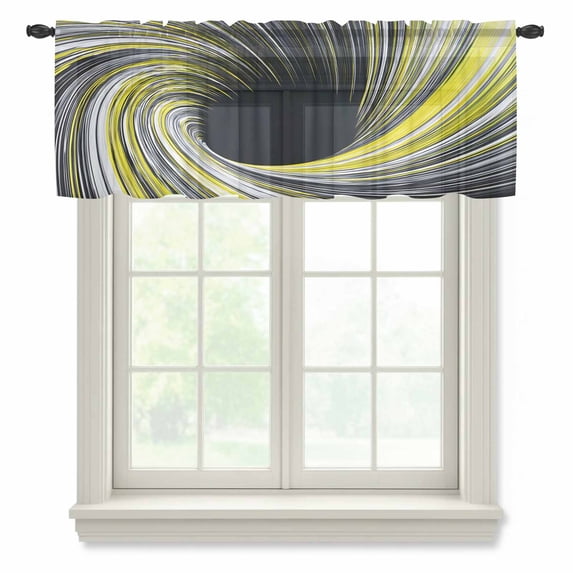 Abstract Swirling Vortex Semi Sheer Valance Curtains Yellow Gray Spiral ...