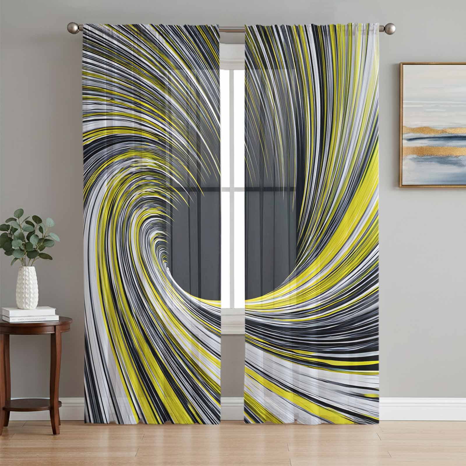 Abstract Swirling Vortex Sheer Curtains for Living Room Bedroom, Yellow ...