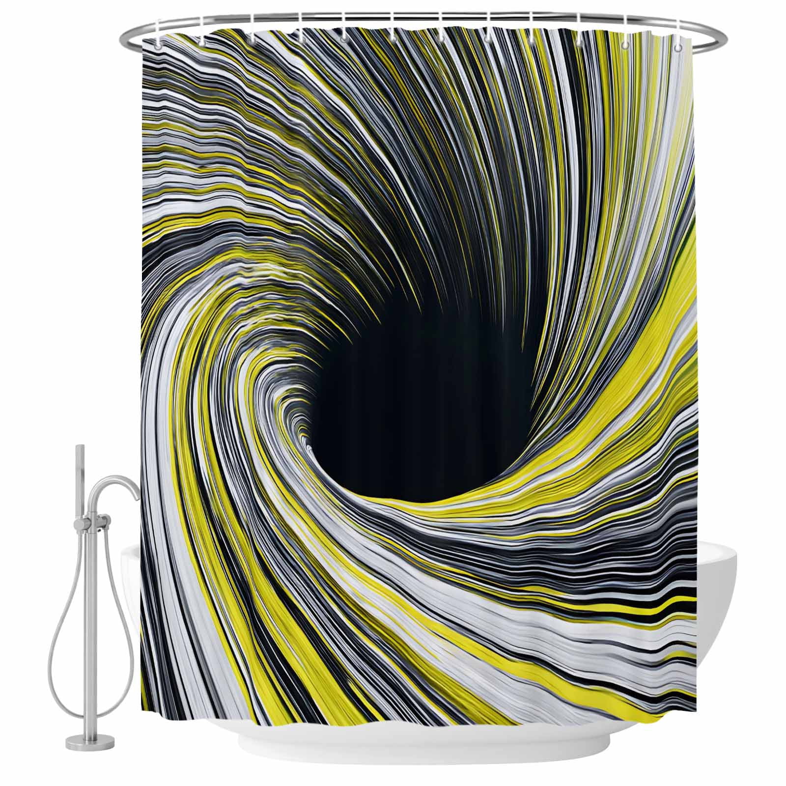 Abstract Swirling Vortex Shower Curtain for Bathroom, Yellow Gray ...