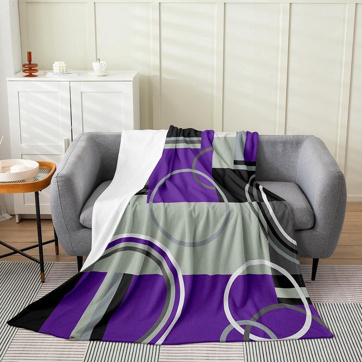 Abstract Swirls Flannel Blanket Twin for Home Dorm Decor Modern Purple ...