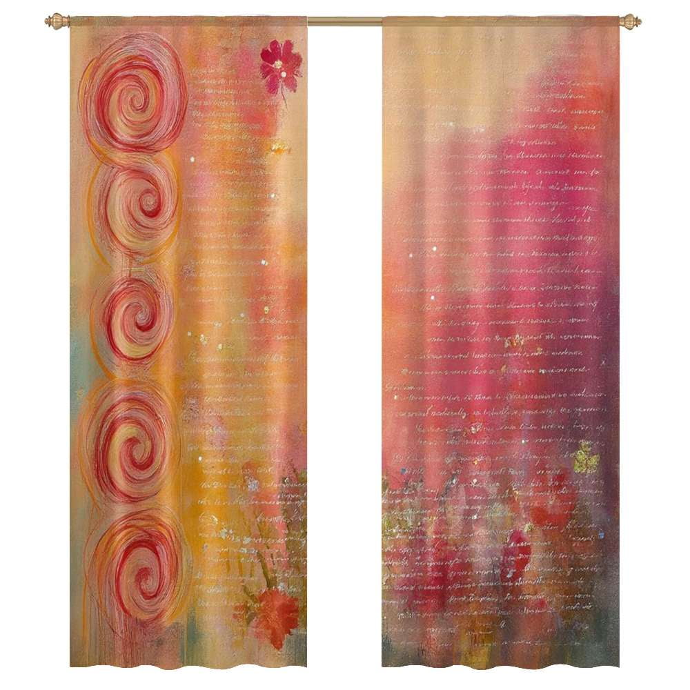 Abstract Swirls Floral Text Art Sheer Window Curtains for Living Room ...