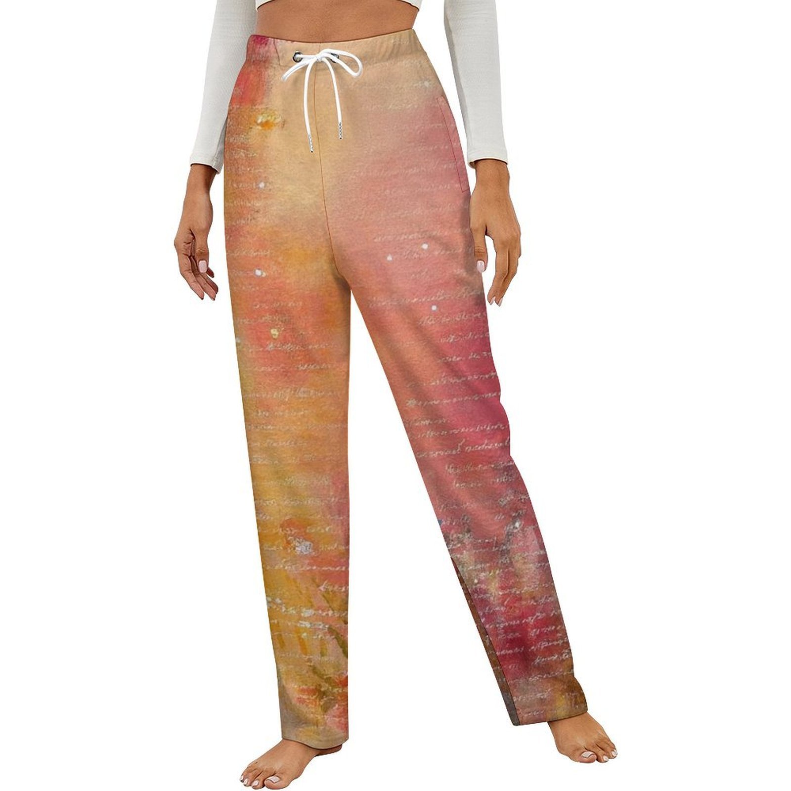 Abstract Swirls Floral Text Art Winter Female Pants Flannel High Waist ...