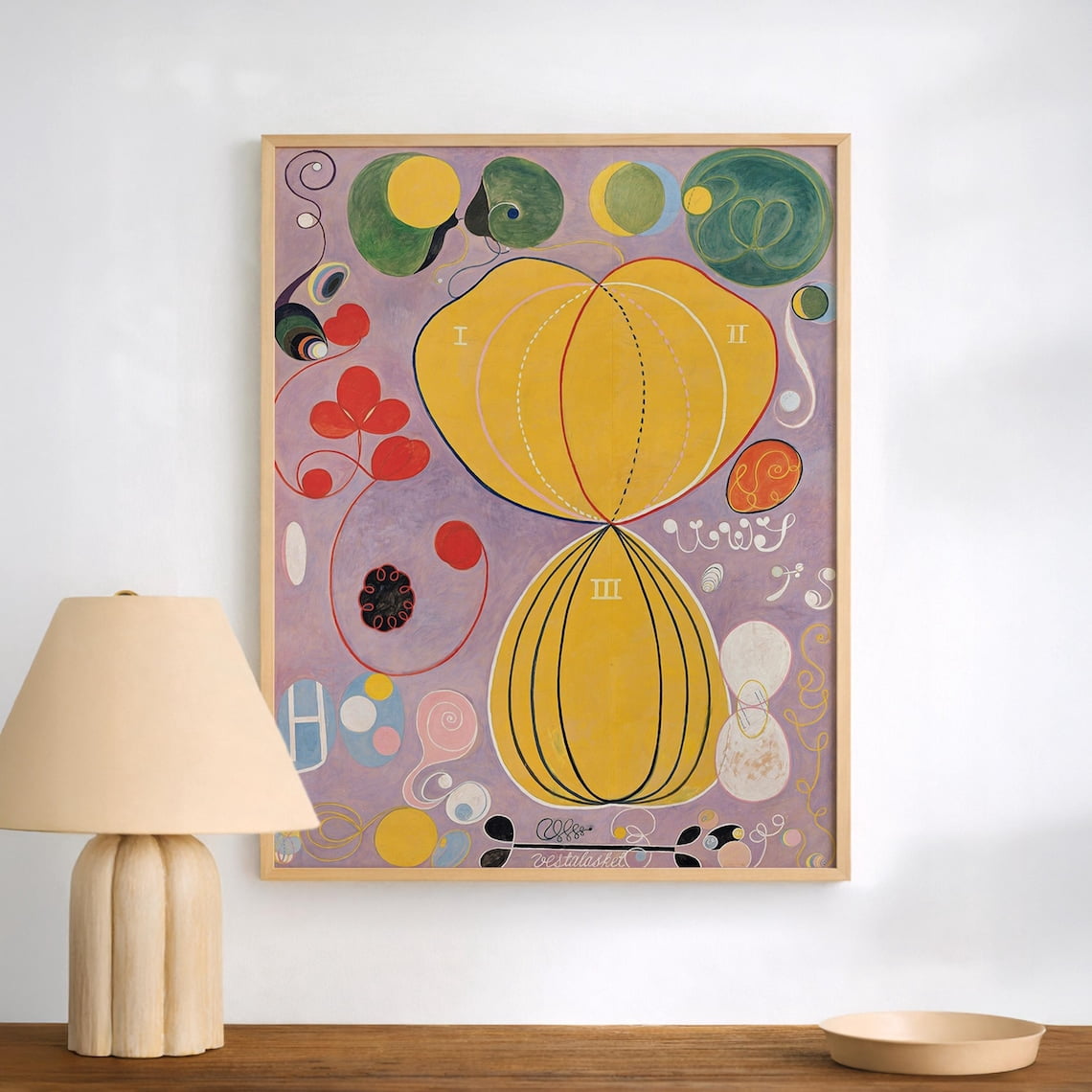 Abstract Symbolic Golden Forms On Lavender Background, Unframed Poster ...