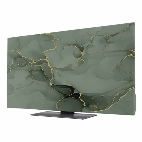 Abstract TV Dust Cover 24 Inch, Sage Green Golden Marble Fluid Lines ...