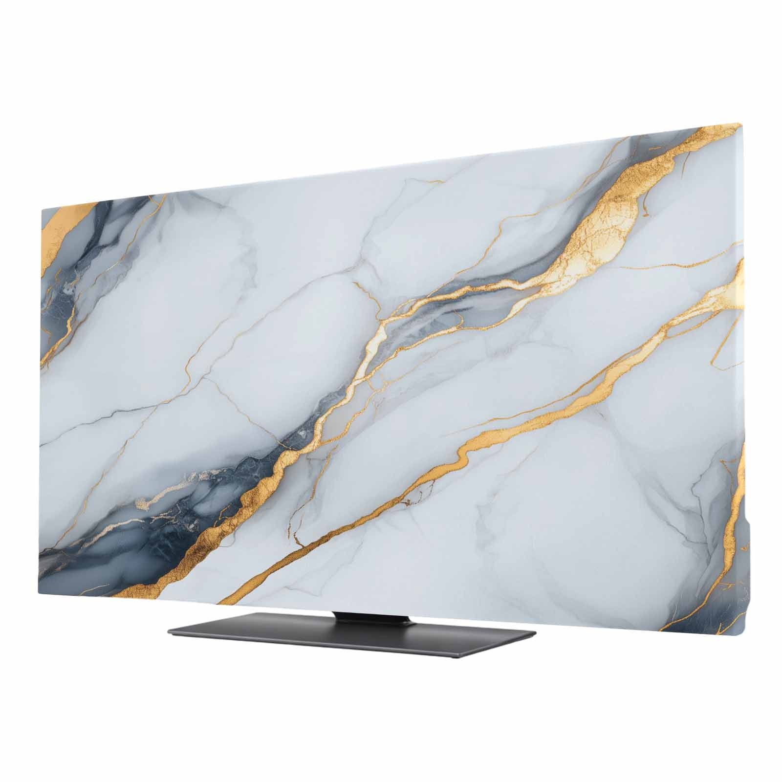 Abstract TV Dust Cover 43 Inch, Grey White Marble Texture Golden Lines ...