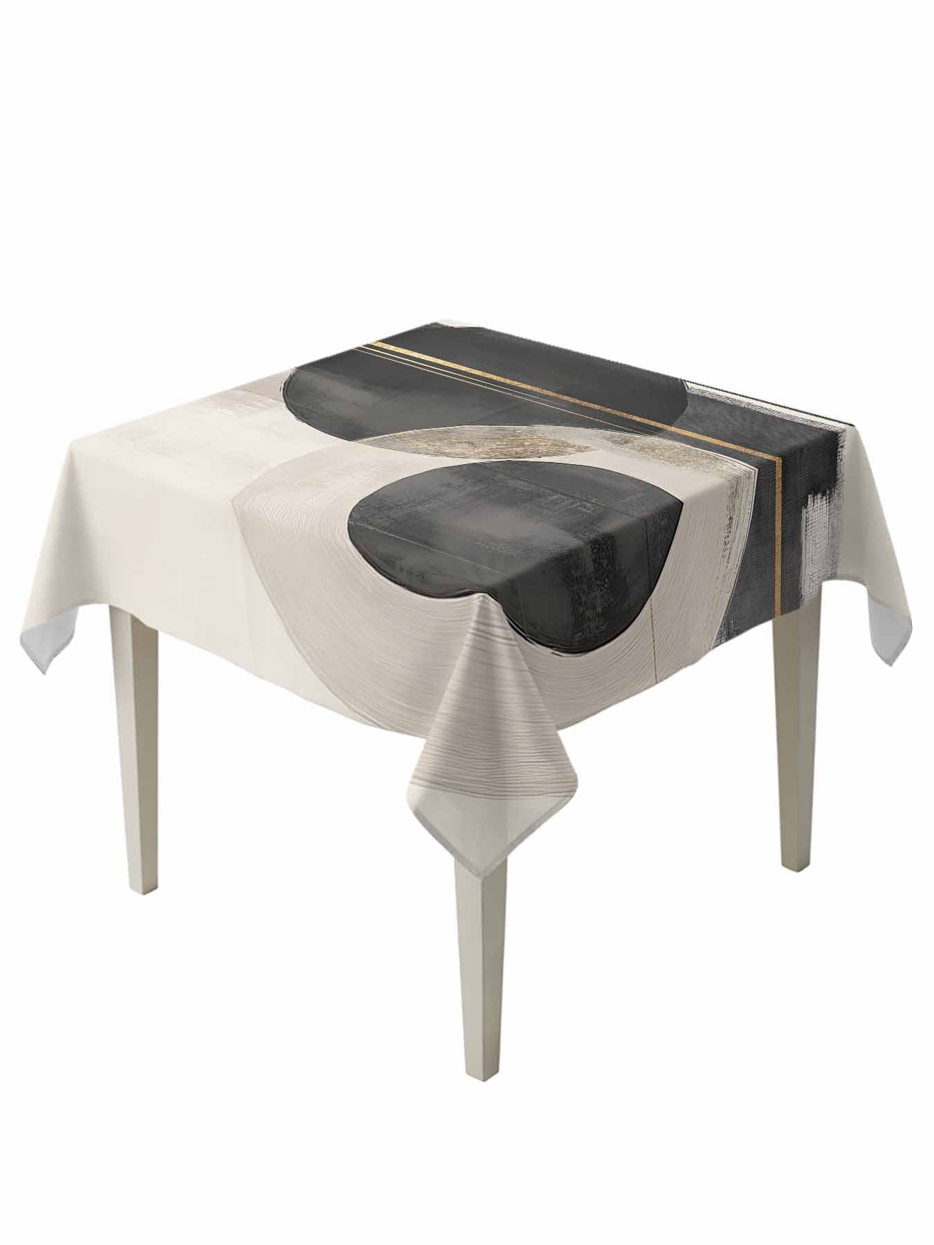 Abstract Table Cloth 54x54 Inch Square, Mottled Geometric Black Gold ...