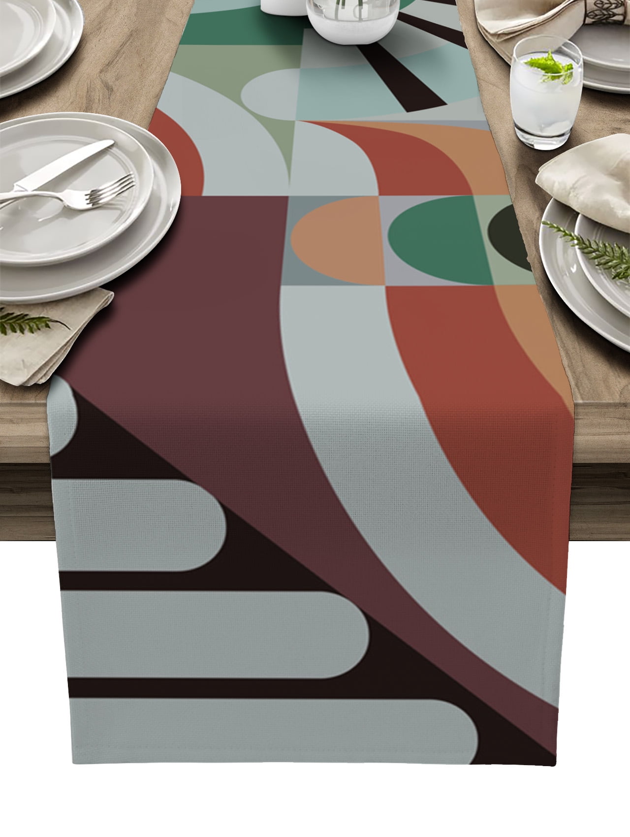 Abstract, Table Runner 120 Inches, Rertro Middle Century Multi Colored ...
