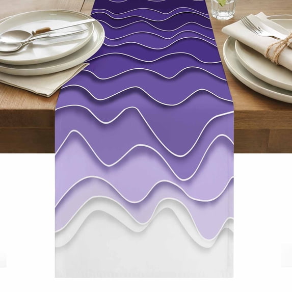 Abstract Table Runner 13 x 36 Inch, Purple Gradient Ocean Waves Sandy ...