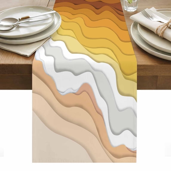 Abstract Table Runner 13 x 36 Inch, Yellow Gradient Ocean Beach Waves ...