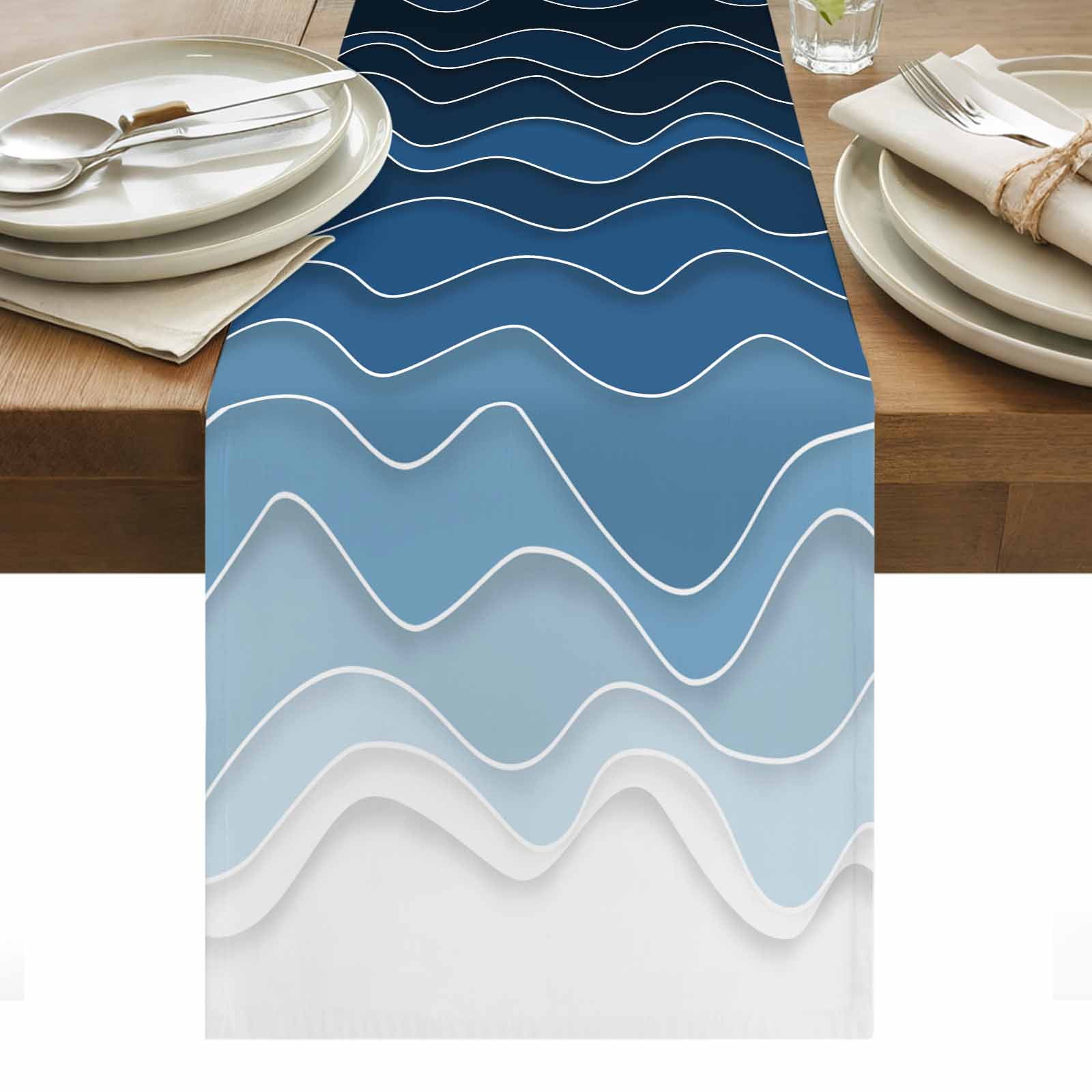 Abstract Table Runner 13 x 48 Inch, Blue White Beach Gradient Ocean ...