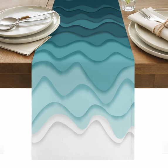 Abstract Table Runner 13 x 48 Inch, Turquoise White Beach Gradient ...