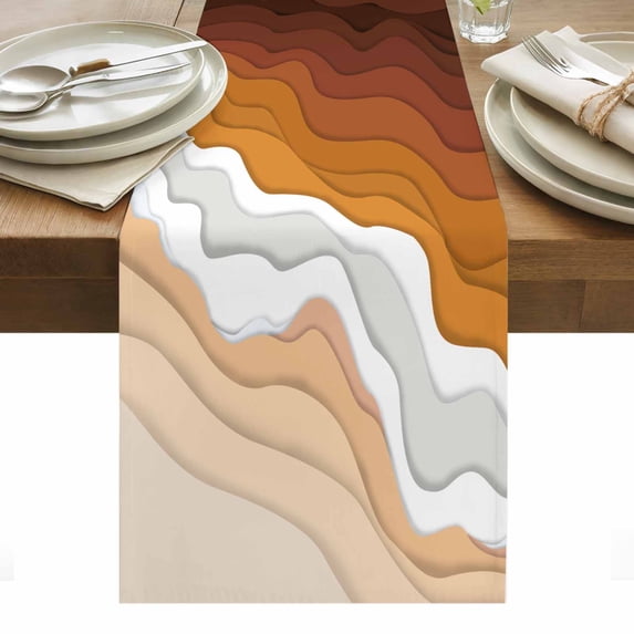 Abstract Table Runner 13 x 60 Inch, Orange Gradient Ocean Beach Waves ...