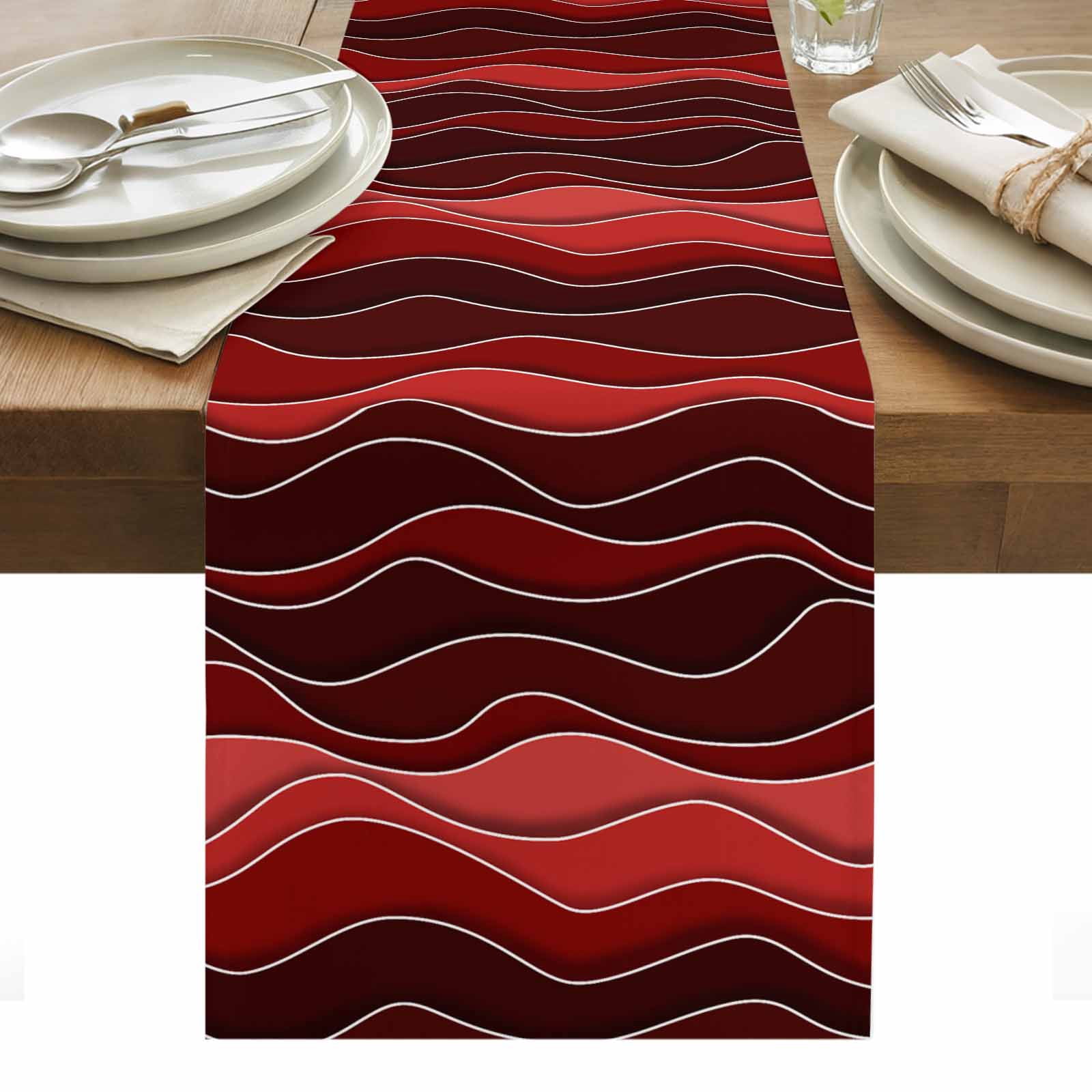 Abstract Table Runner 13 x 60 Inch, Red Gradient Waves Beach Lines ...