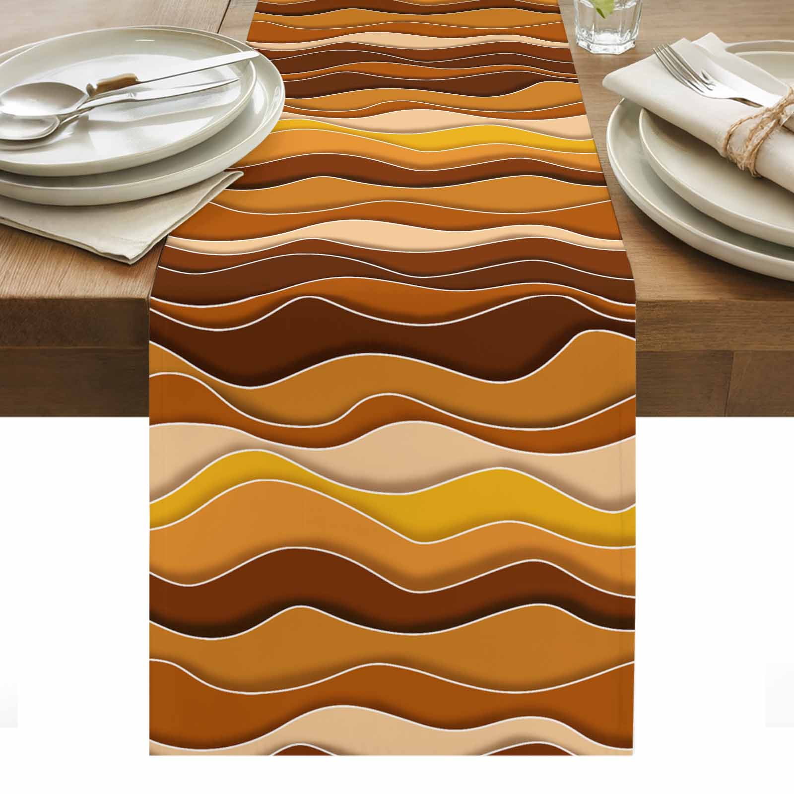 Abstract Table Runner 13 x 90 Inch, Orange Gradient Waves Beach Lines ...