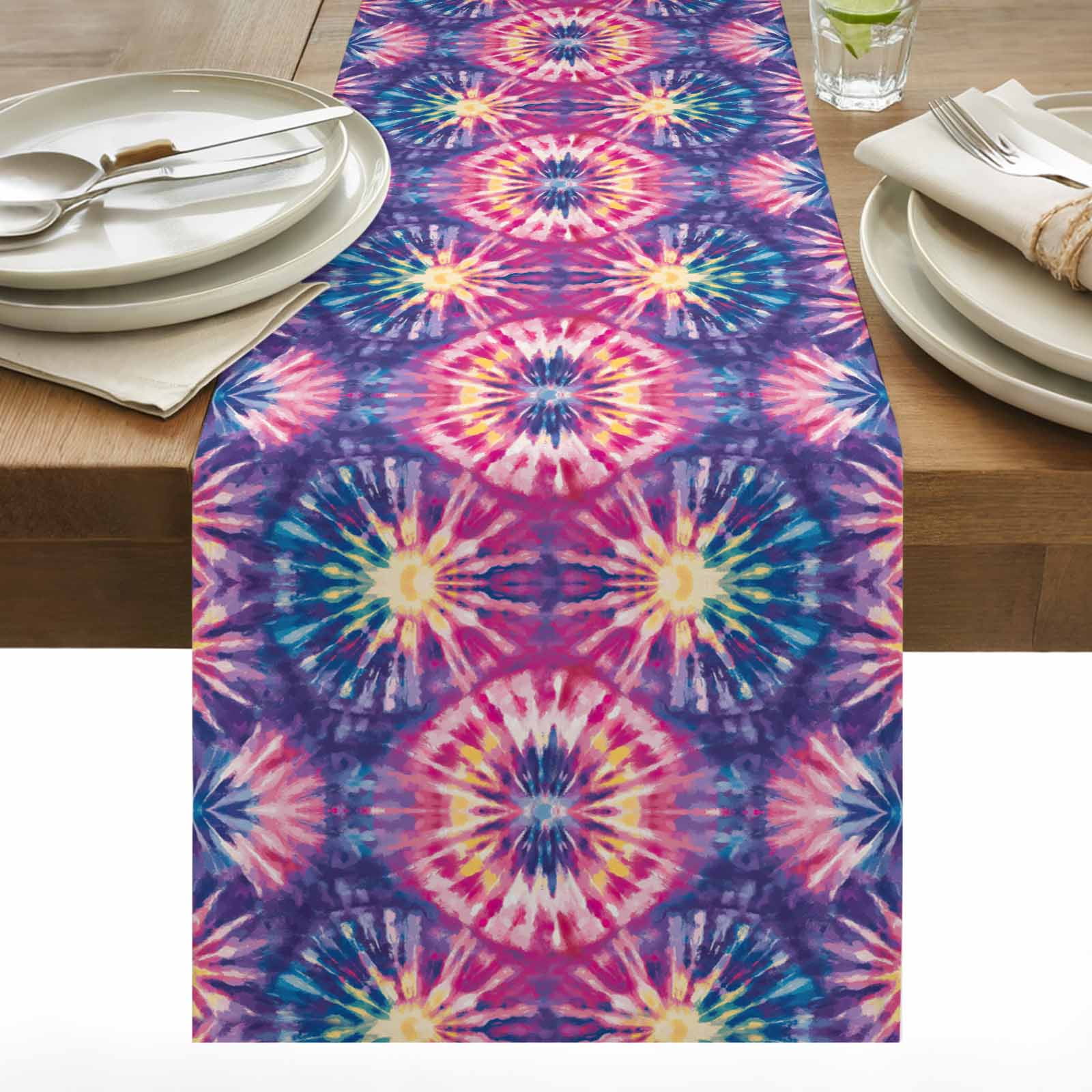 Abstract Table Runner 13x48 inch Colorful Texture Watercolor Celebrate ...