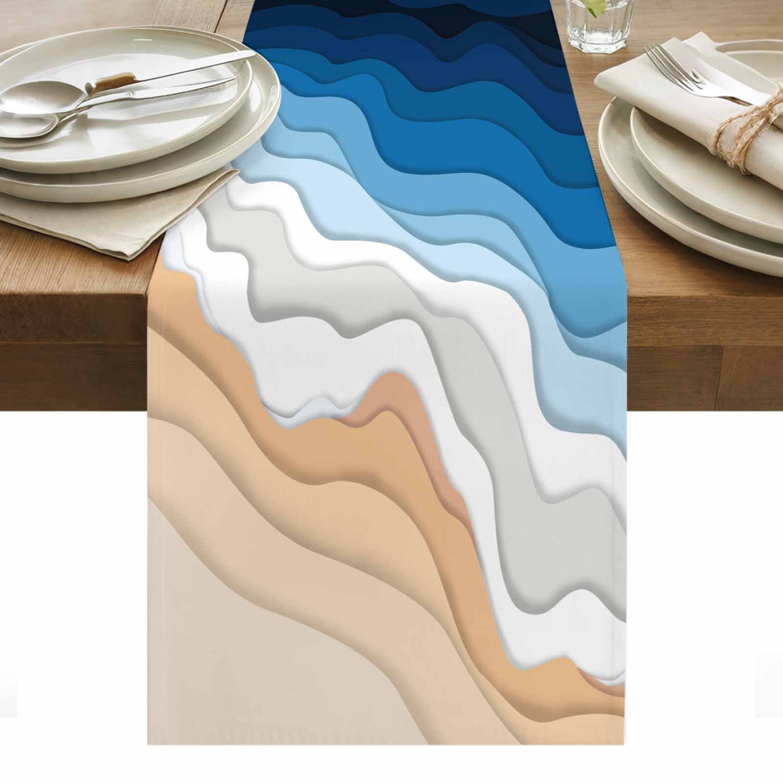 Abstract Table Runner 14 x 72 Inch, Blue Gradient Ocean Beach Waves ...