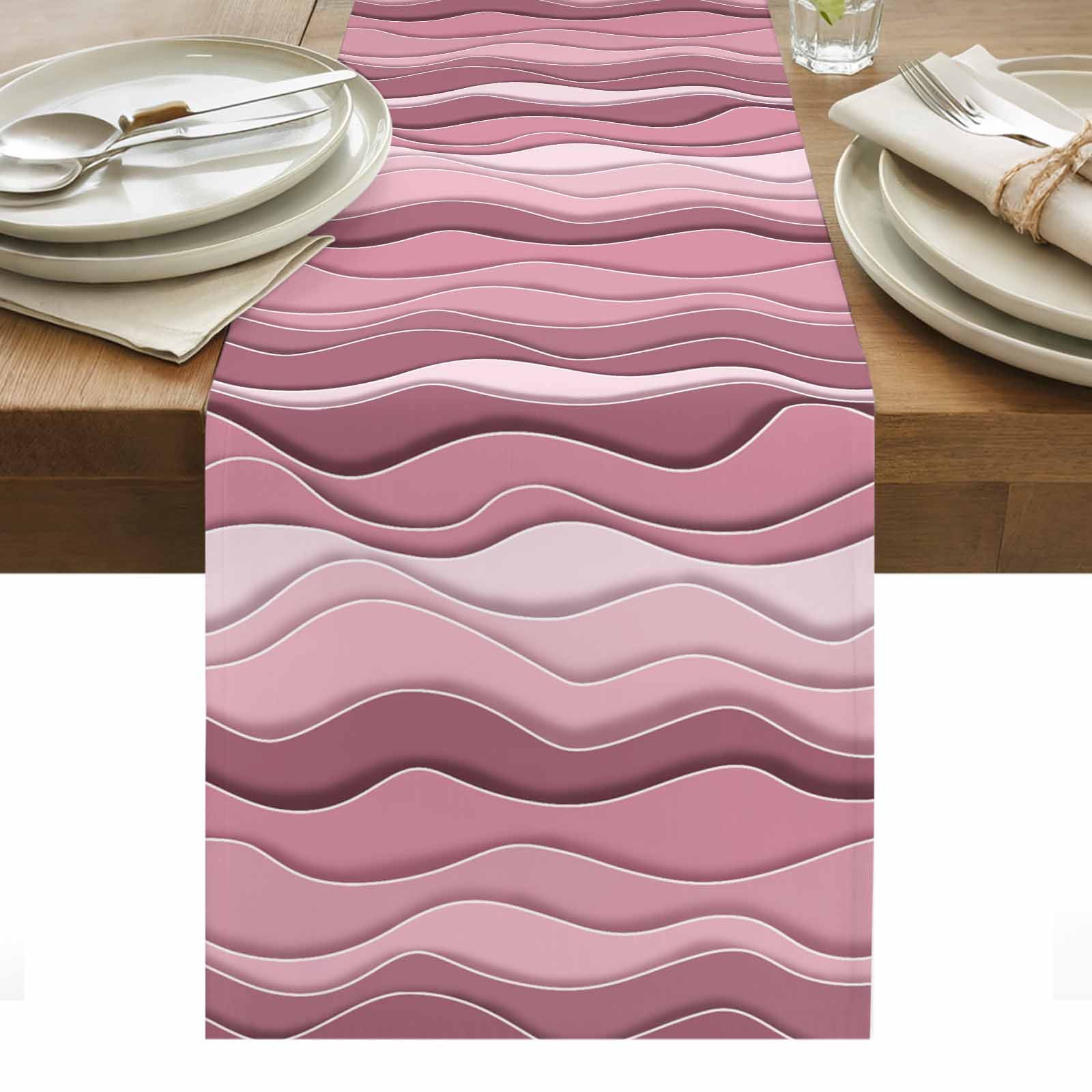 Abstract Table Runner 14 x 72 Inch, Pink Gradient Waves Beach Lines ...