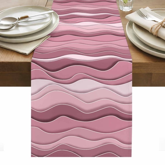 Abstract Table Runner 14 x 72 Inch, Pink Gradient Waves Beach Lines ...