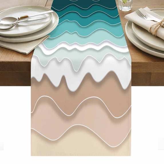 Abstract Table Runner 18 x 72 Inch, Turquoise Brown Gradient Waves ...