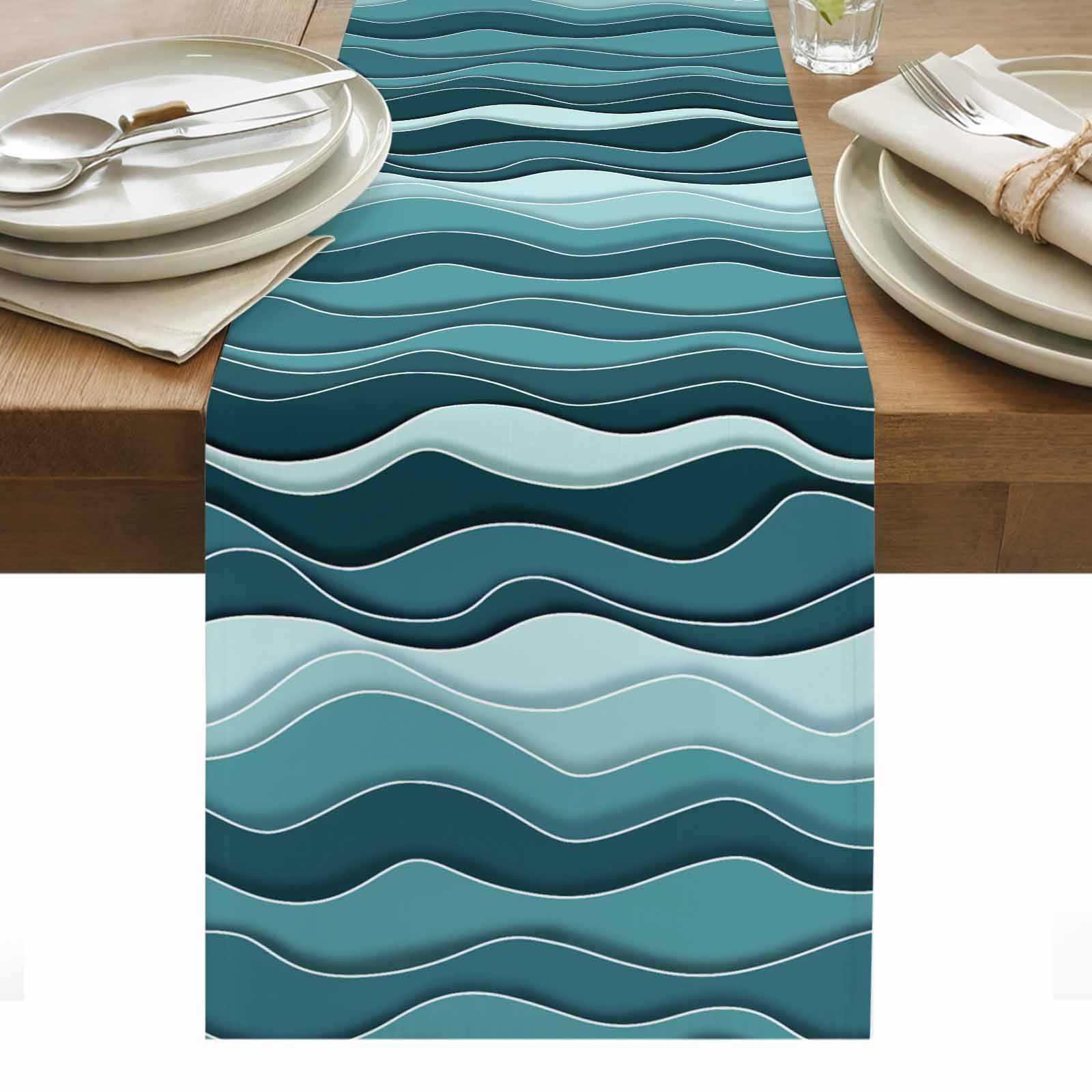 Abstract Table Runner 18 x 72 Inch, Turquoise Gradient Waves Beach ...