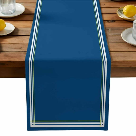 Abstract Table Runner, Blue Color Block White Lines Kitchen Table ...