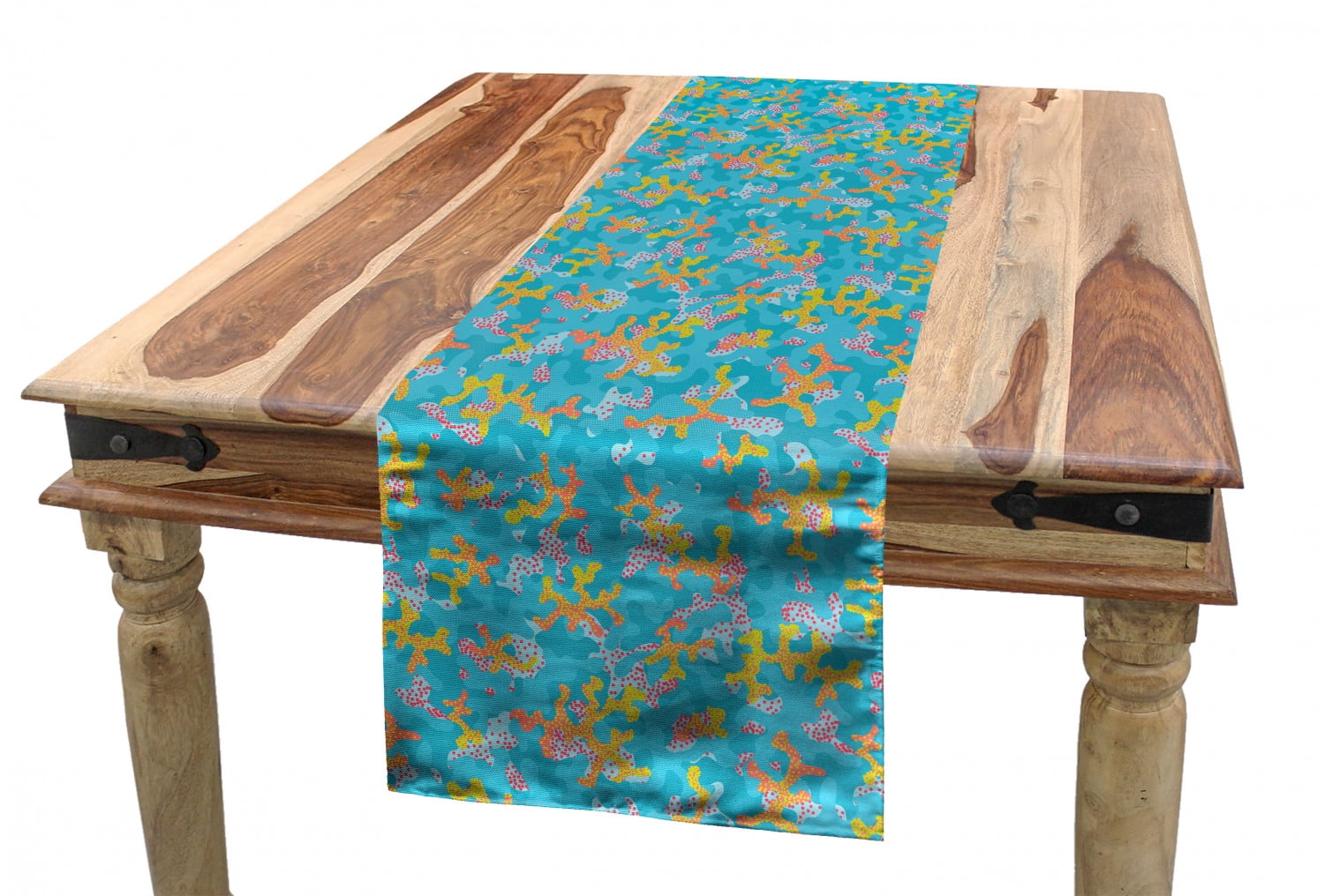 Abstract Table Runner, Camouflage Inspired Print Natural Shapes with ...