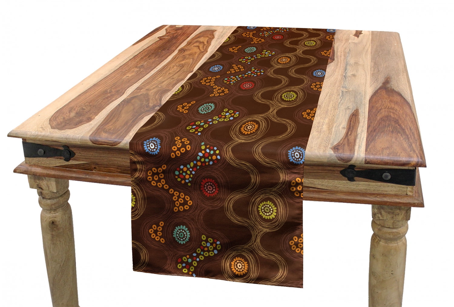 Abstract Table Runner, Colorful Dots and Flowers Curved Doodle Style ...