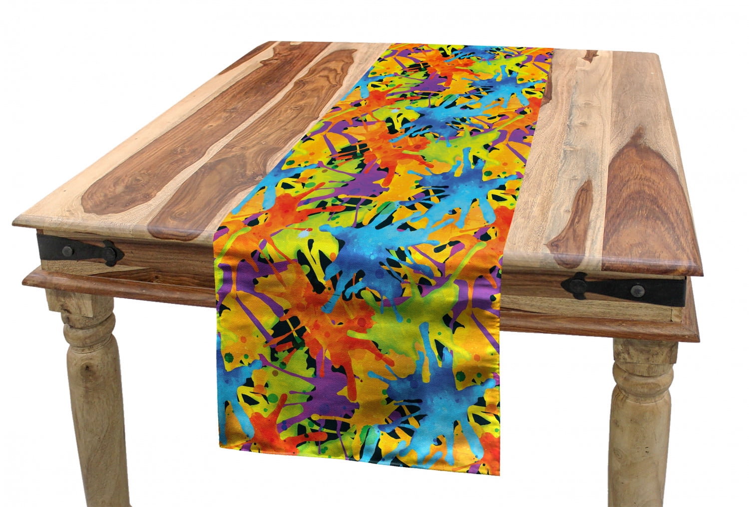 Abstract Table Runner, Contemporary Style Color Splashes Vibrant Trippy ...