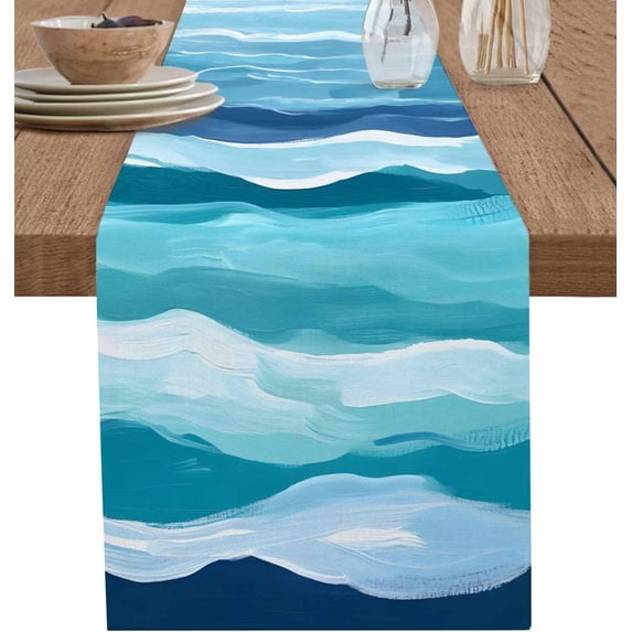 Abstract Table Runner Dresser Scarf Ocean Themed Wave Ombre Stripes ...
