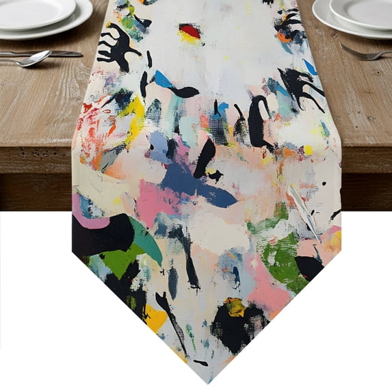 Abstract Table Runner Linen Burlap Table Runner 70 Inches Long Modern ...