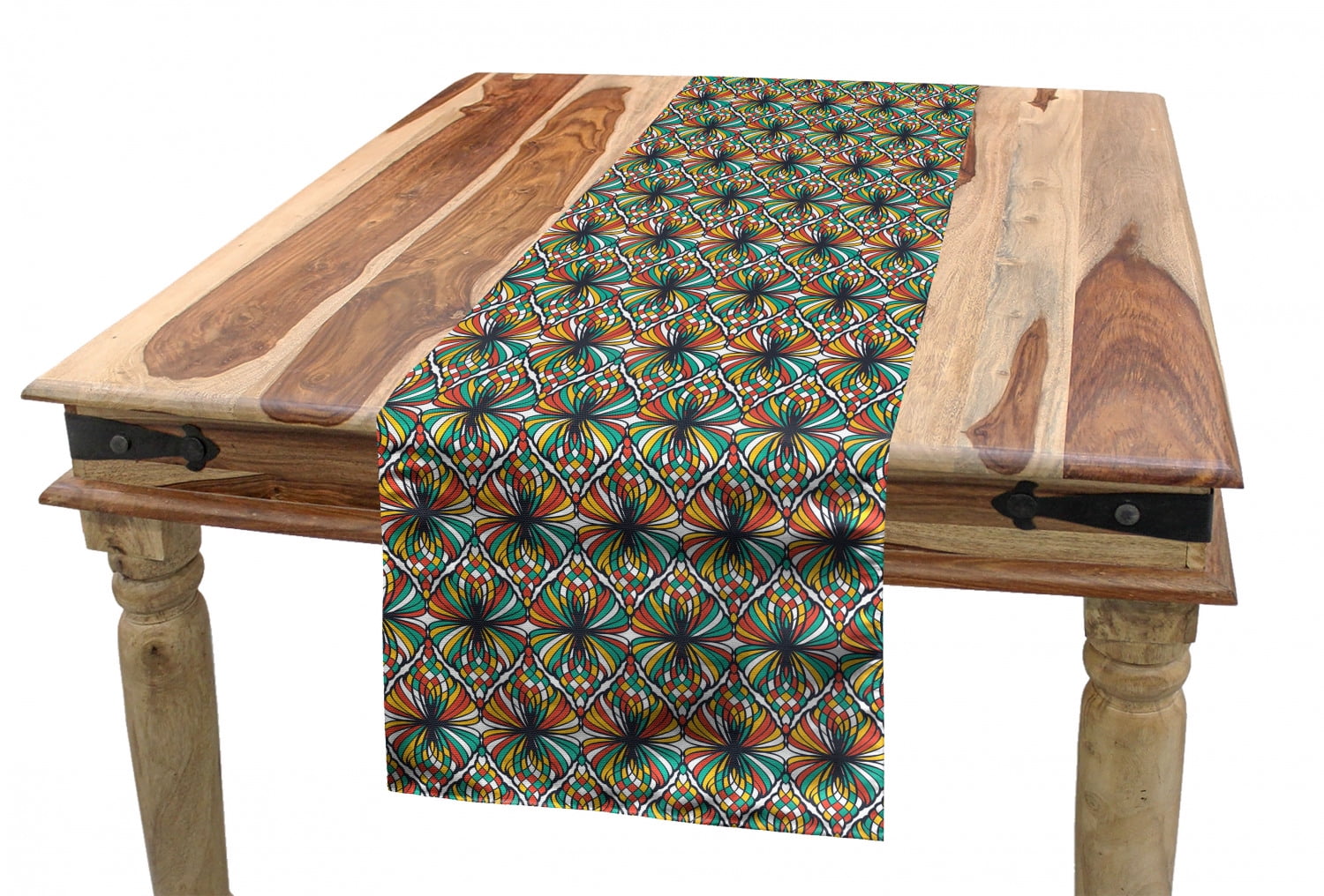 Abstract Table Runner, Mosaic Pattern with Colorful Ornamental Motifs ...