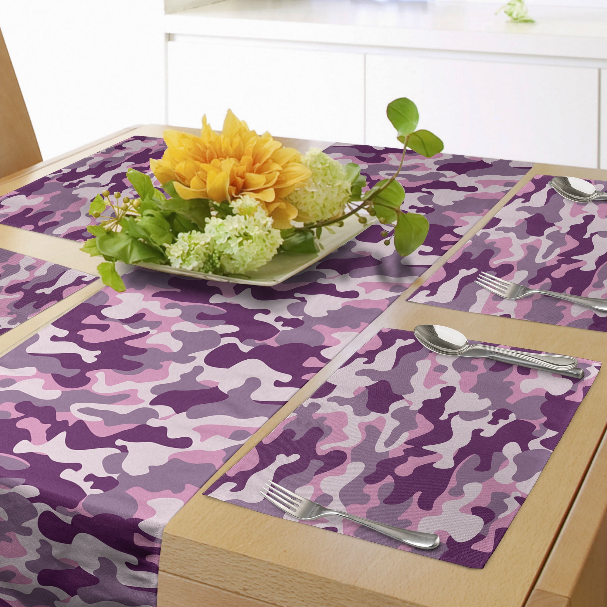 Abstract Table Runner & Placemats, Army Camouflage Patterns Commando ...