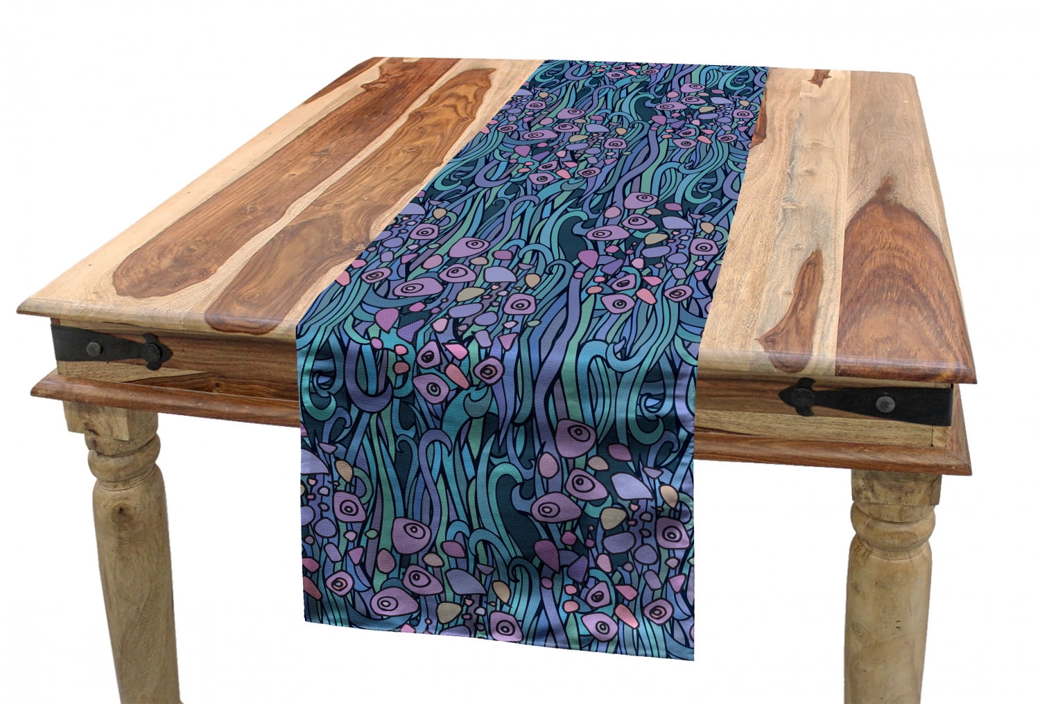 Abstract Table Runner, Sea Foliage Inspired Curly Stripes in Pastel ...