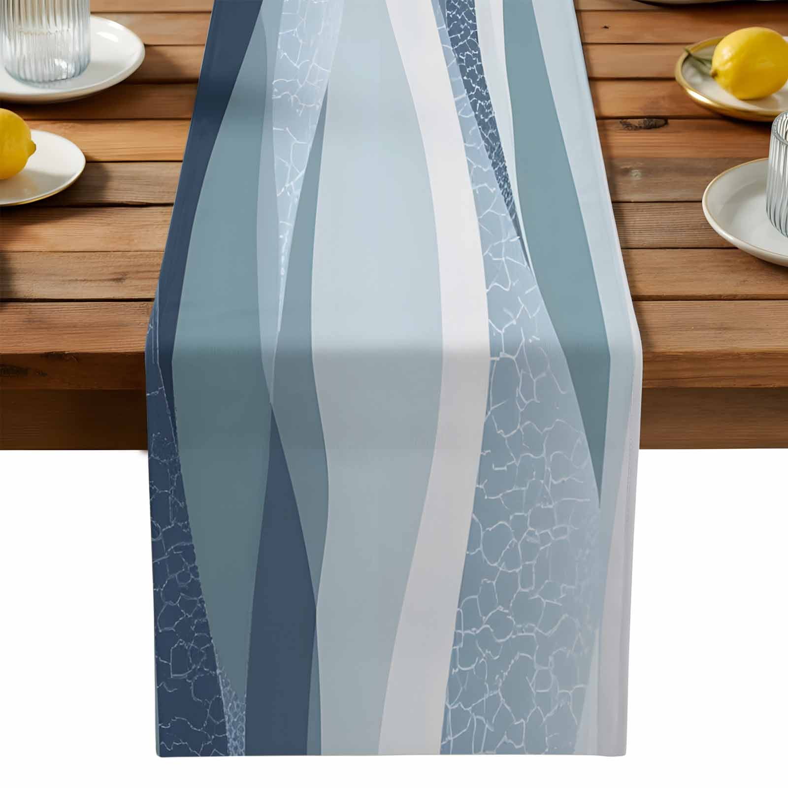 Abstract Table Runner, Sea Wave Geometric Blue Grey Gradient Water ...