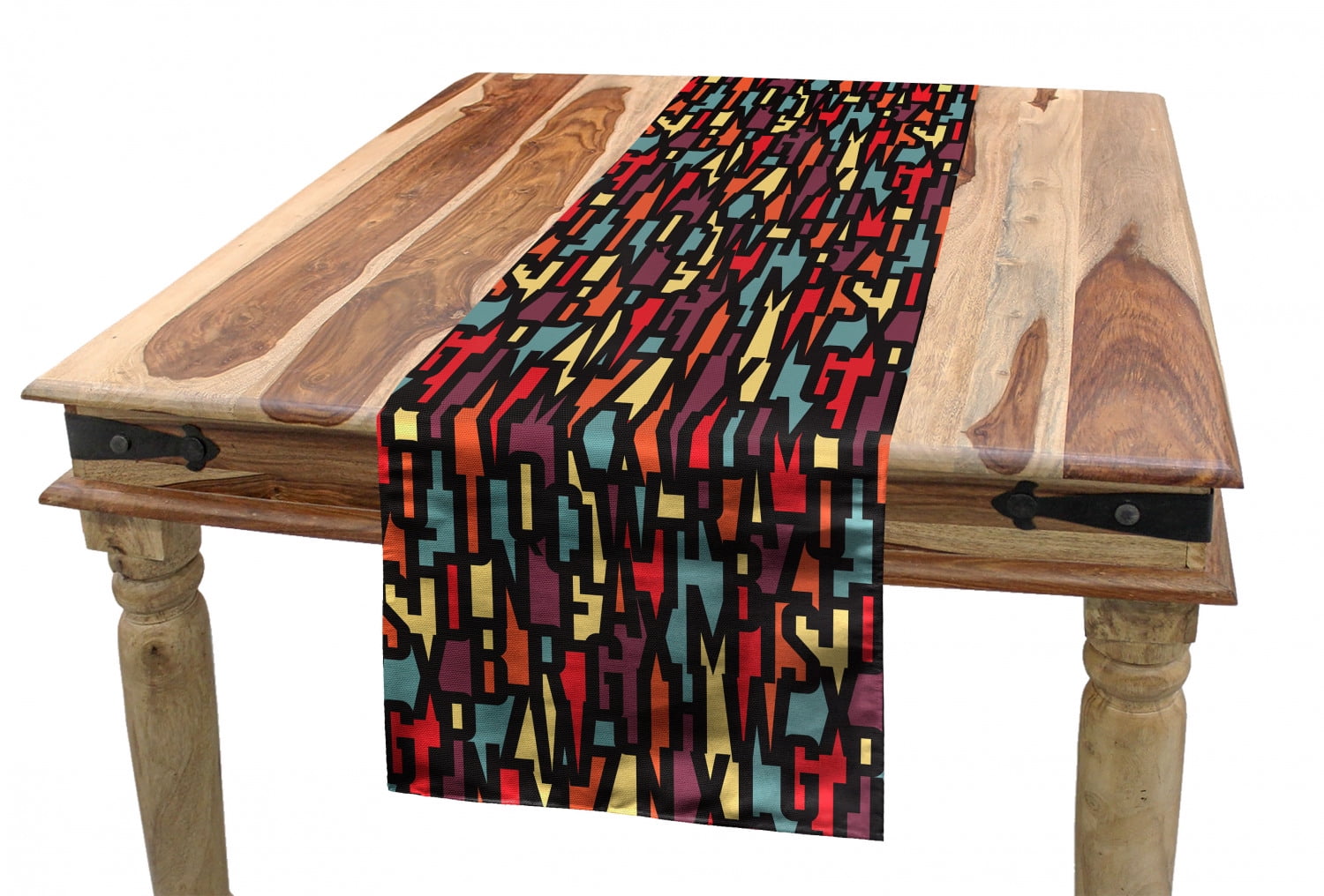 Abstract Table Runner, Trippy Style Modern Mixed Fractal Funky Forms ...