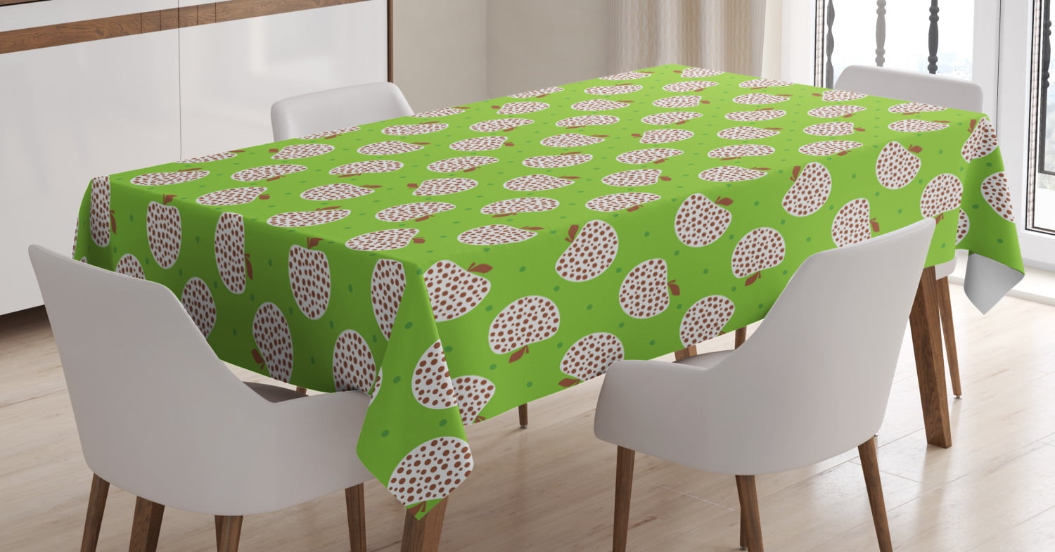 Abstract Tablecloth, Apple Figures Filled by Spots on Greenery Polka ...