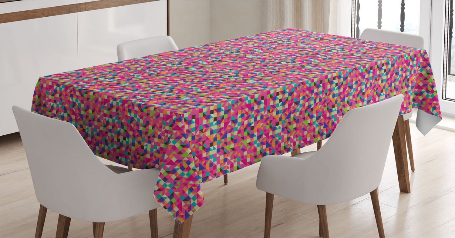 Abstract Tablecloth, Colorful Geometric Shapes Triangles and Squares on ...