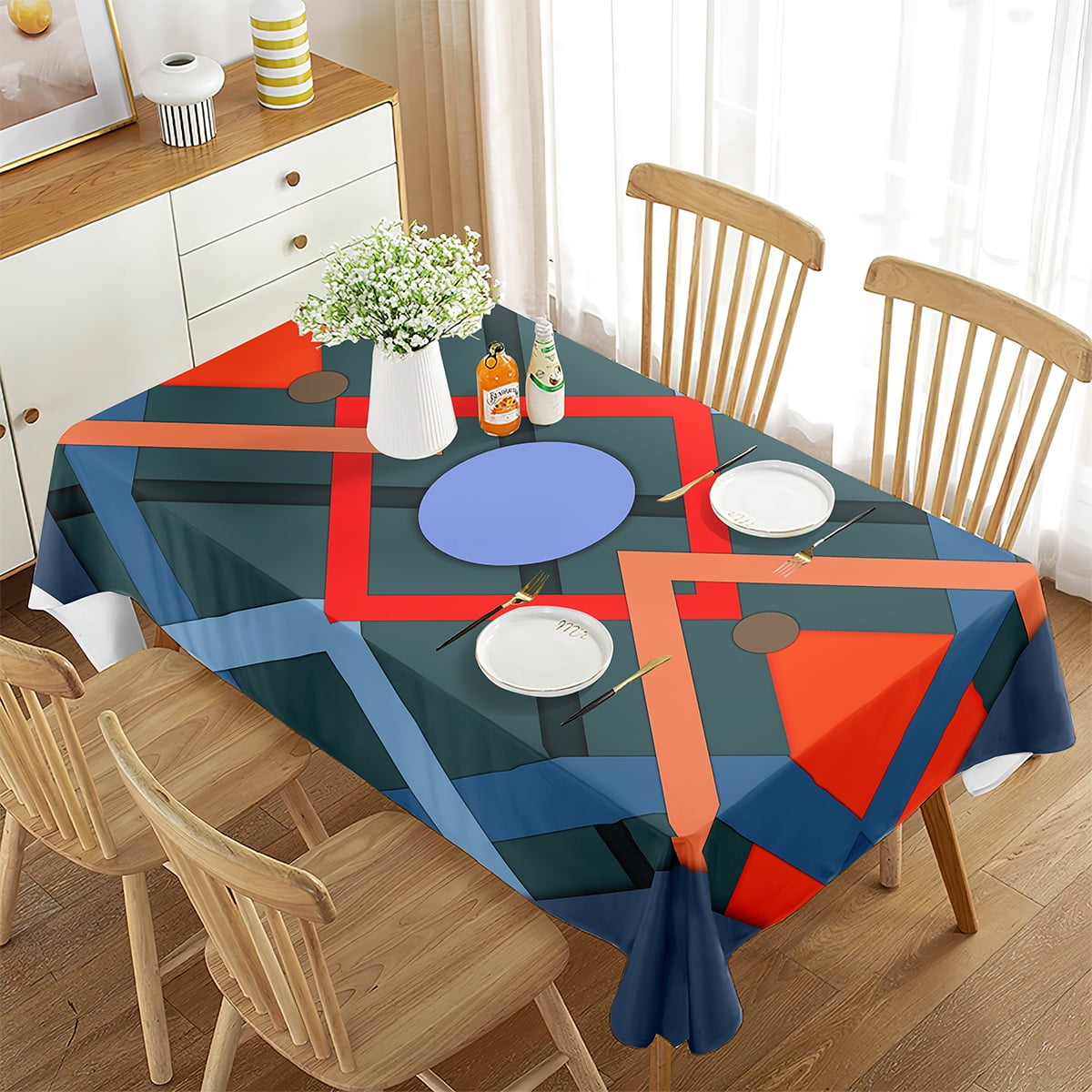 Abstract Tablecloth Mosaic Style Stained Fractal Colorful Geometric ...