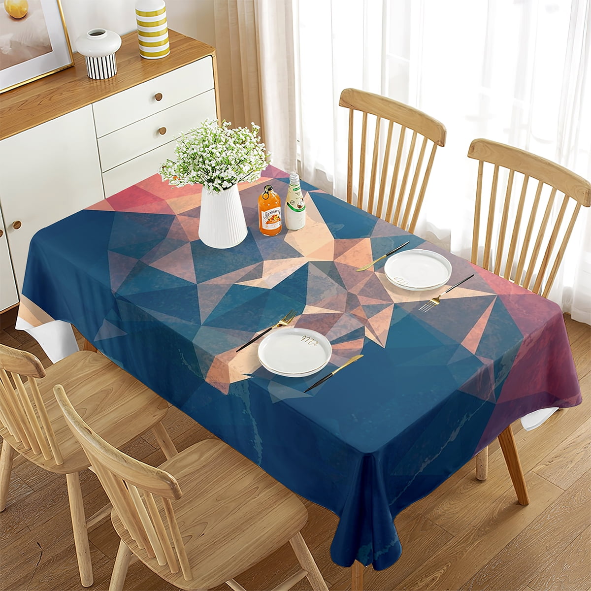 Abstract Tablecloth Mosaic Style Stained Fractal Colorful Geometric ...