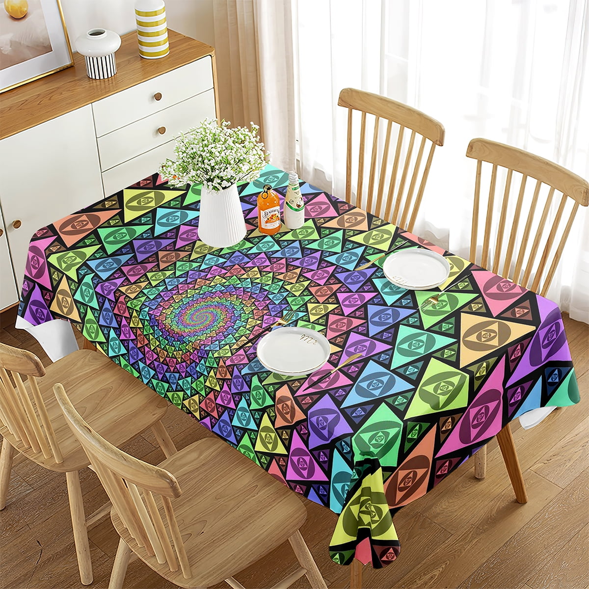 Abstract Tablecloth Mosaic Style Stained Fractal Colorful Geometric ...