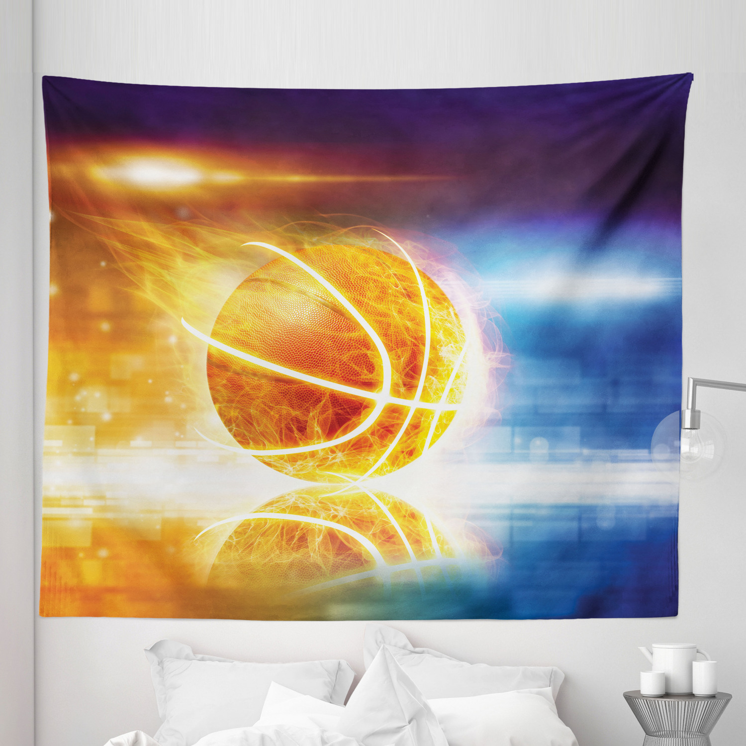 Abstract Tapestry, Abstract Sports Background Burning Basketball with ...