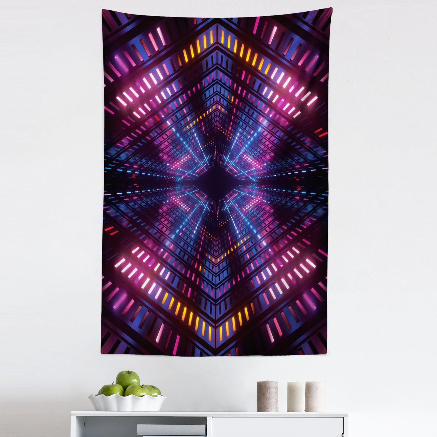 Abstract Tapestry, Modern Geometric Colorful Tunnel Techno Love Concept ...