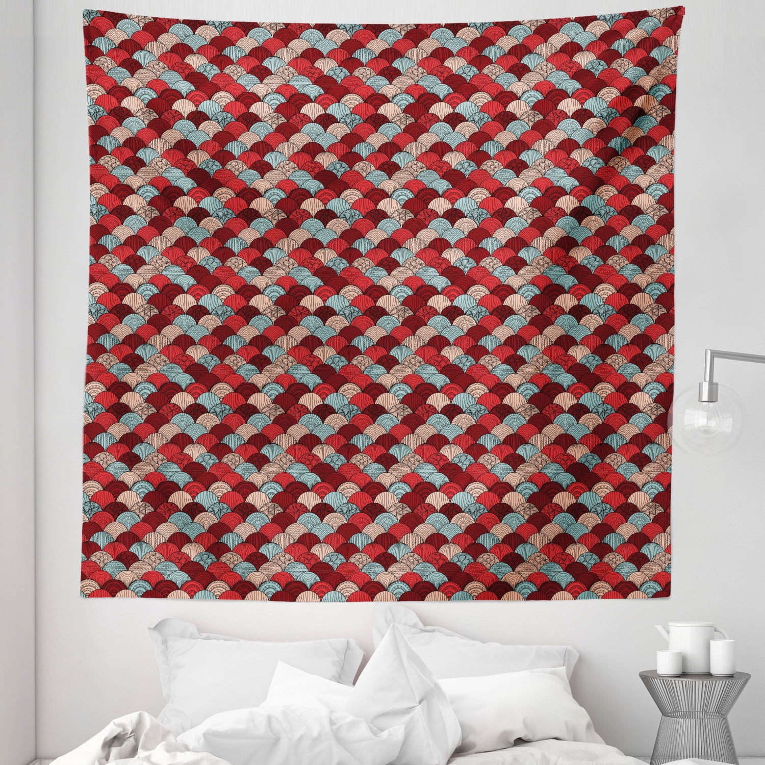 Abstract Tapestry, Ornamental Waves Scales Pattern with Hand Drawn ...